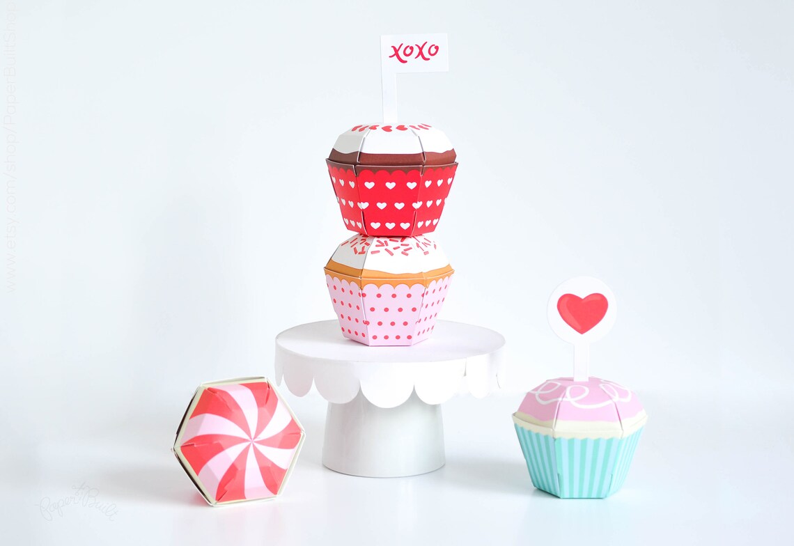 Valentines Day Cupcake Candy Favor Box Kit Cupcake Box Sweet - Etsy