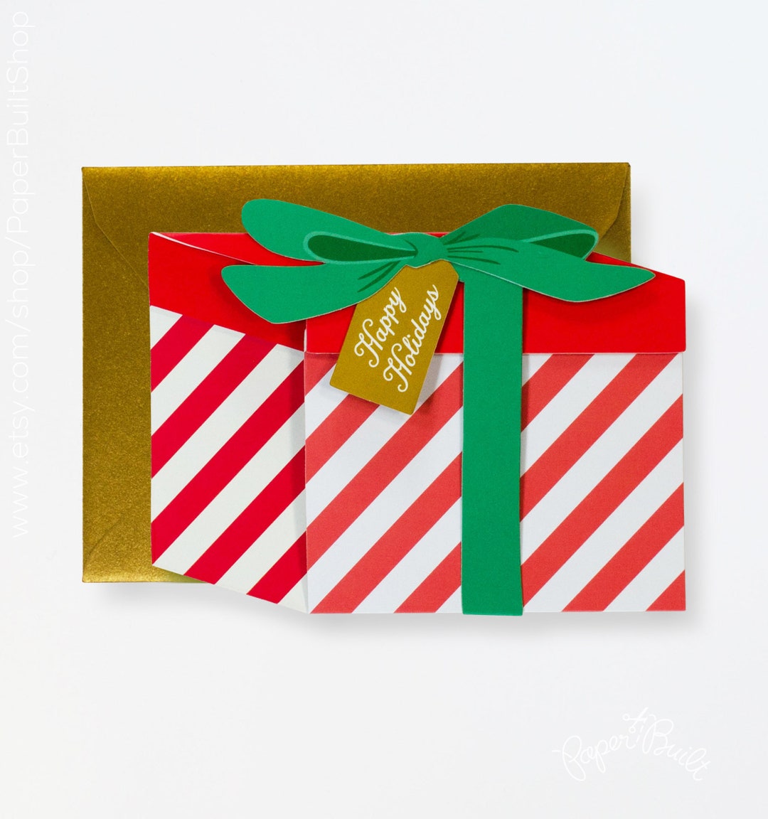 Candy Cane Present Card, Unique Christmas Card, Classic Holiday Stripes ...