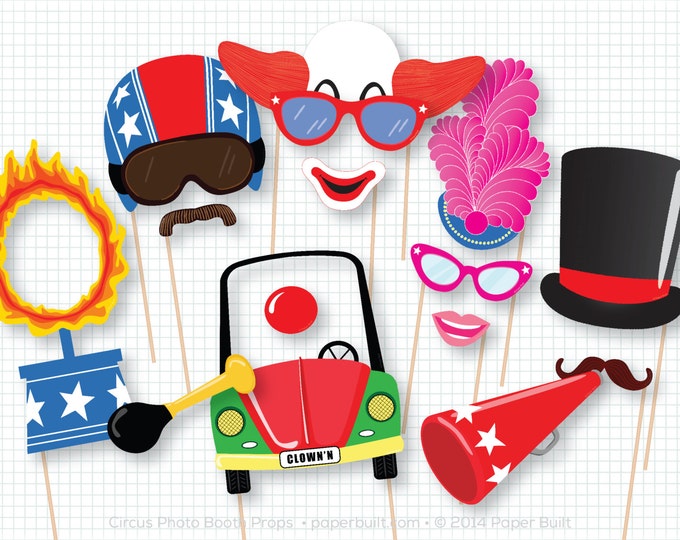 Printable Circus Photo Booth Props - Circus Birthday Props - Clown ...