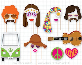 Hippie 1960s Photo Booth Props Sixties Printable Photobooth Sign ...