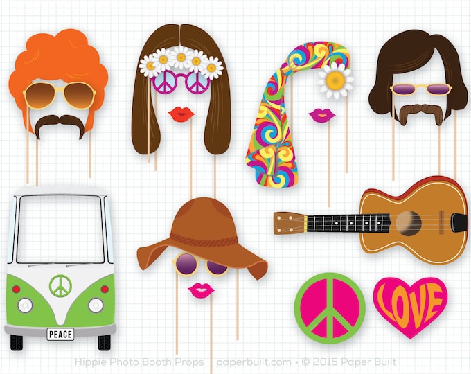 60s Hippie PRINTABLE Photo Booth Props, Groovy Peace Love Centerpieces ...