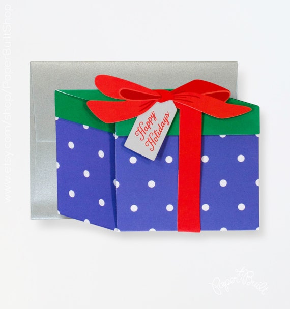 Christmas Present Card, Unique Holiday Card, Classic Christmas Polka ...