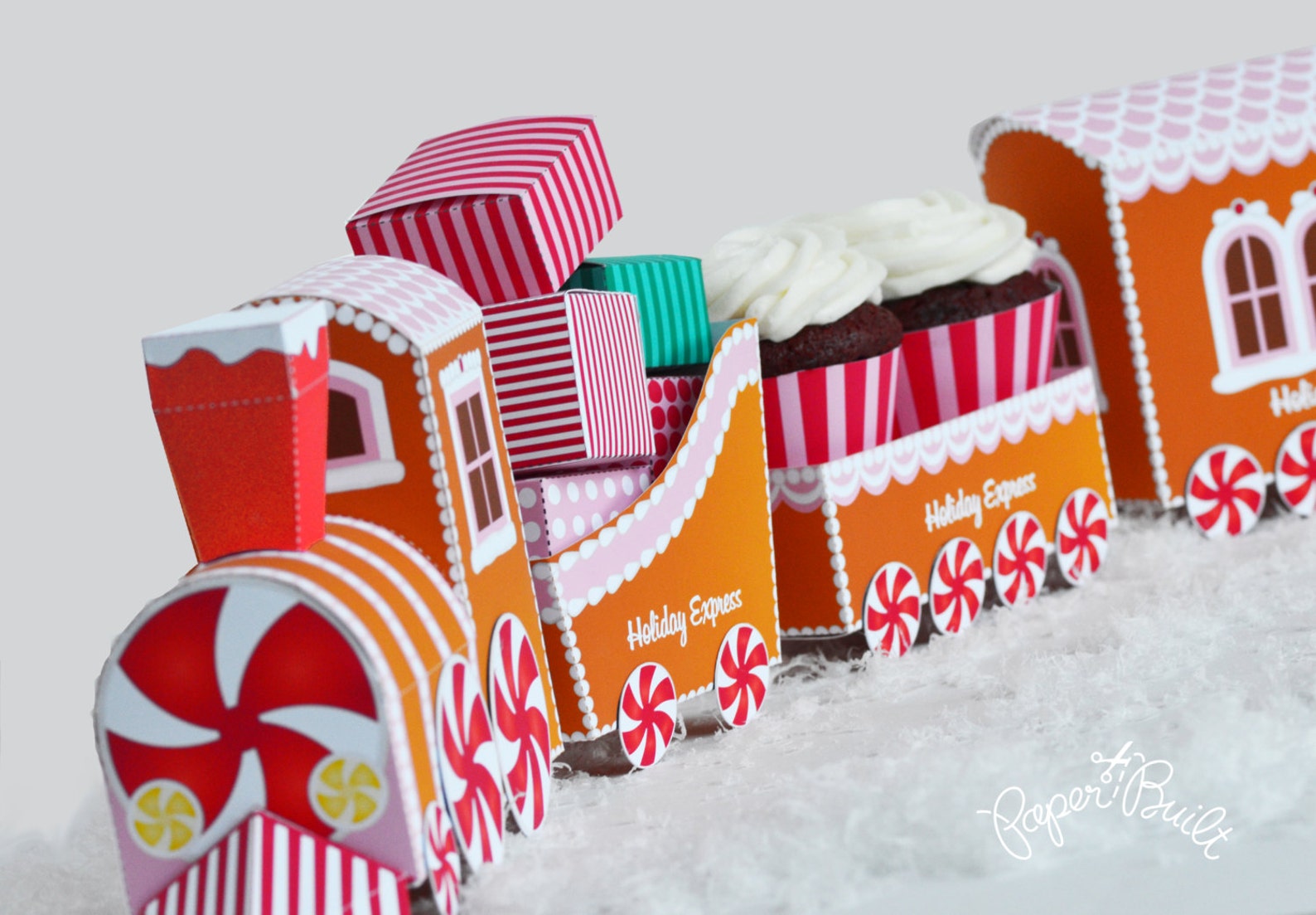 Gingerbread Train Favor Box, Holiday Party Centerpiece (digital ...