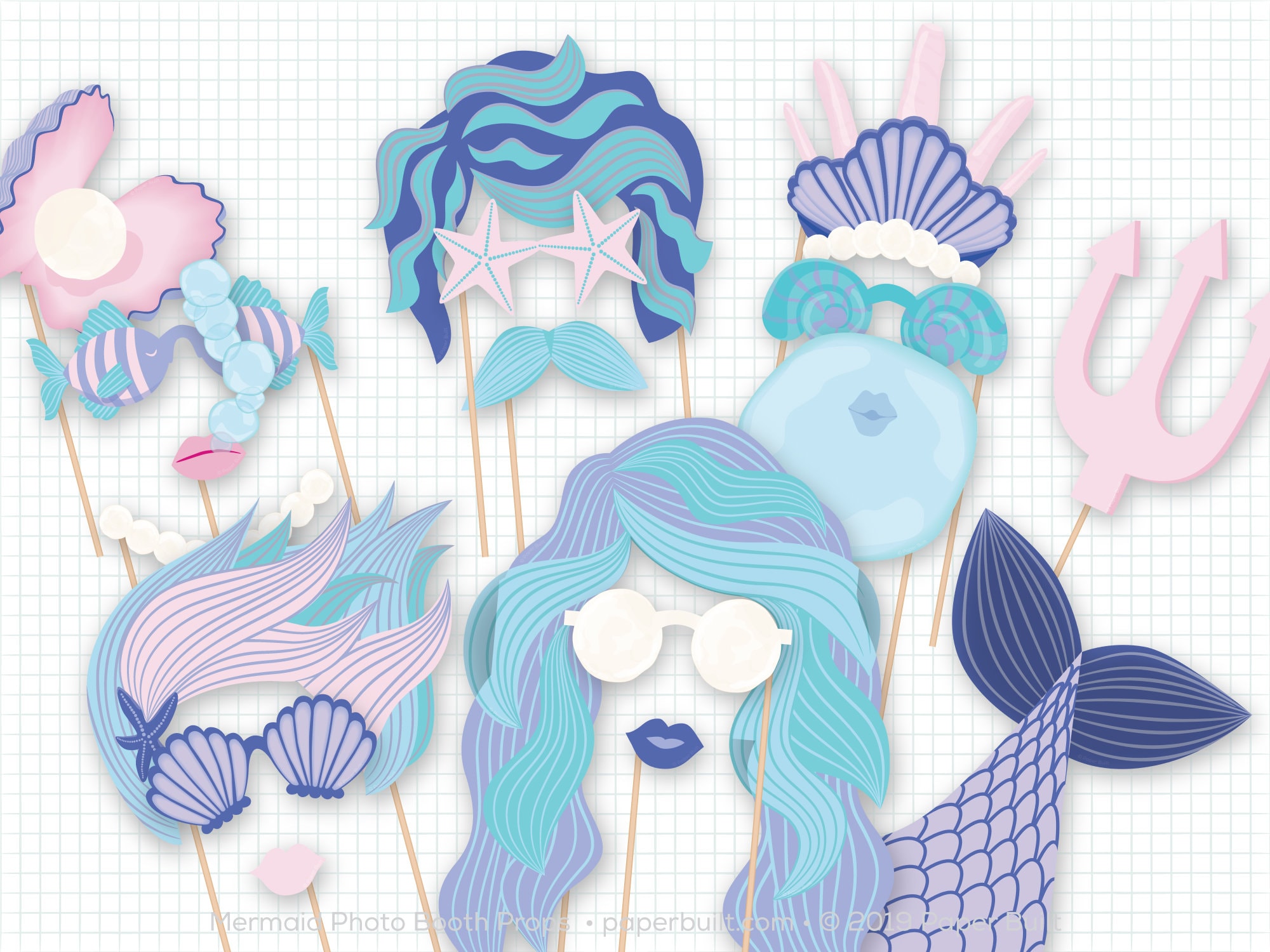 Mermaid Party Photo Booth Props: Under the Sea Birthday (PDF Download ...