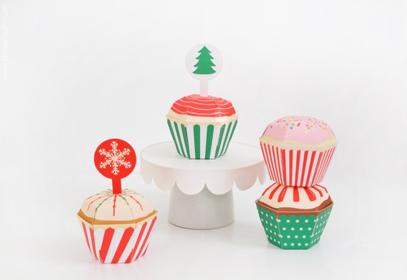 Holiday Cupcake Boxes - Set of 4 Craft Kit, Christmas Party Favor Box ...