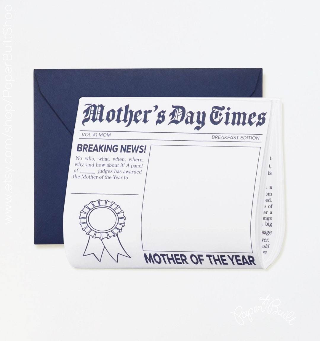 Mom of the Year Newspaper Card, Unique Mother's Day Card, Coloring ...