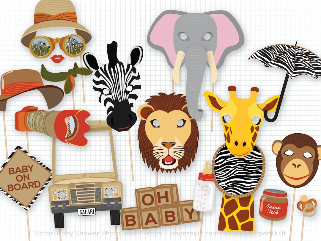 Safari Baby Shower Photo Booth Props, Boy Baby Shower, Boy Safari Party ...