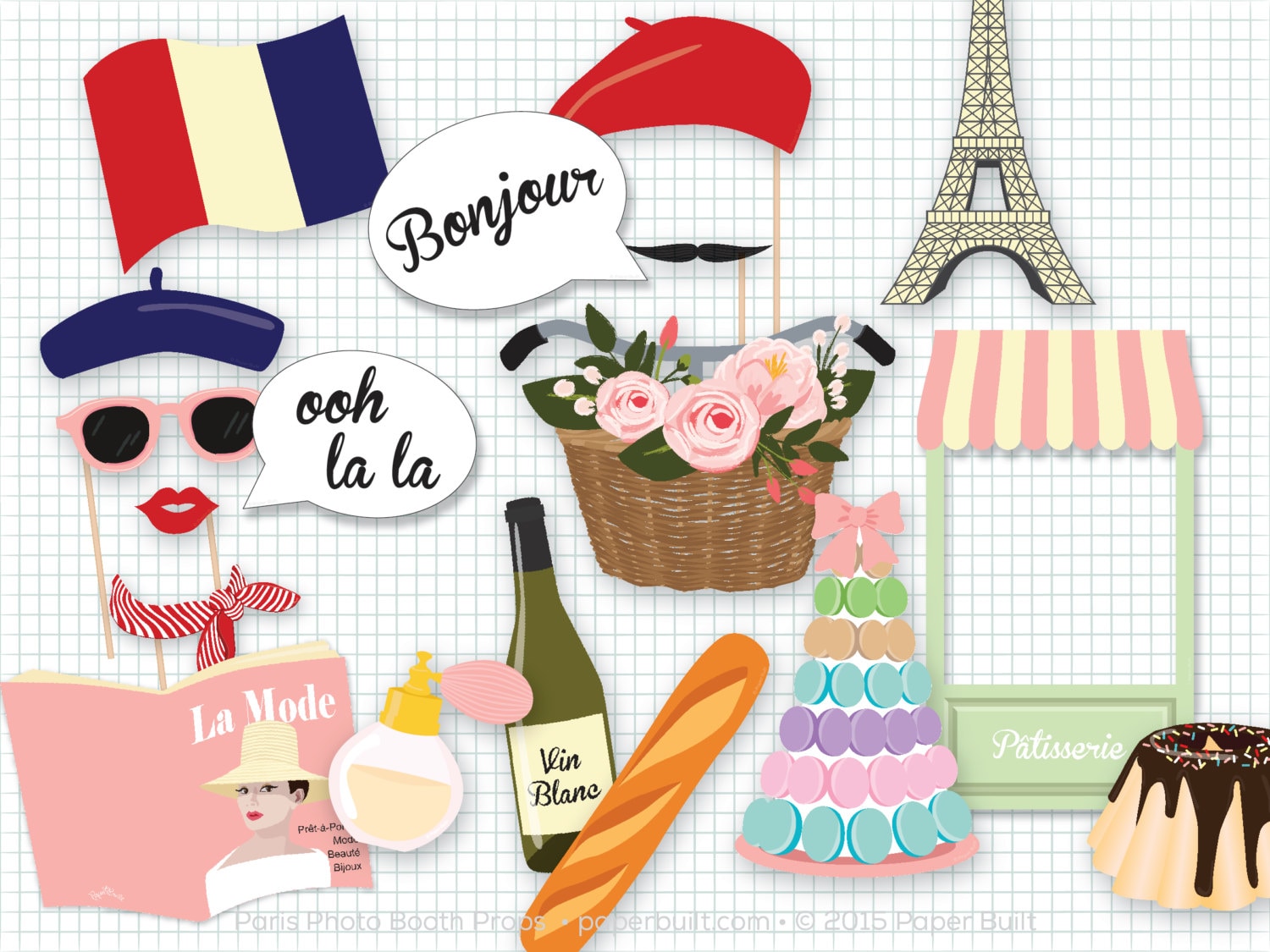 Paris Party Photo Booth Props Photobooth Props French Paris Baby Shower Paris Bridal Shower Bastille Day Ooh La La Tres Chic Etsy