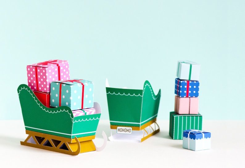 Santa Sleigh Favor Box Kit Christmas DIY Christmas | Etsy