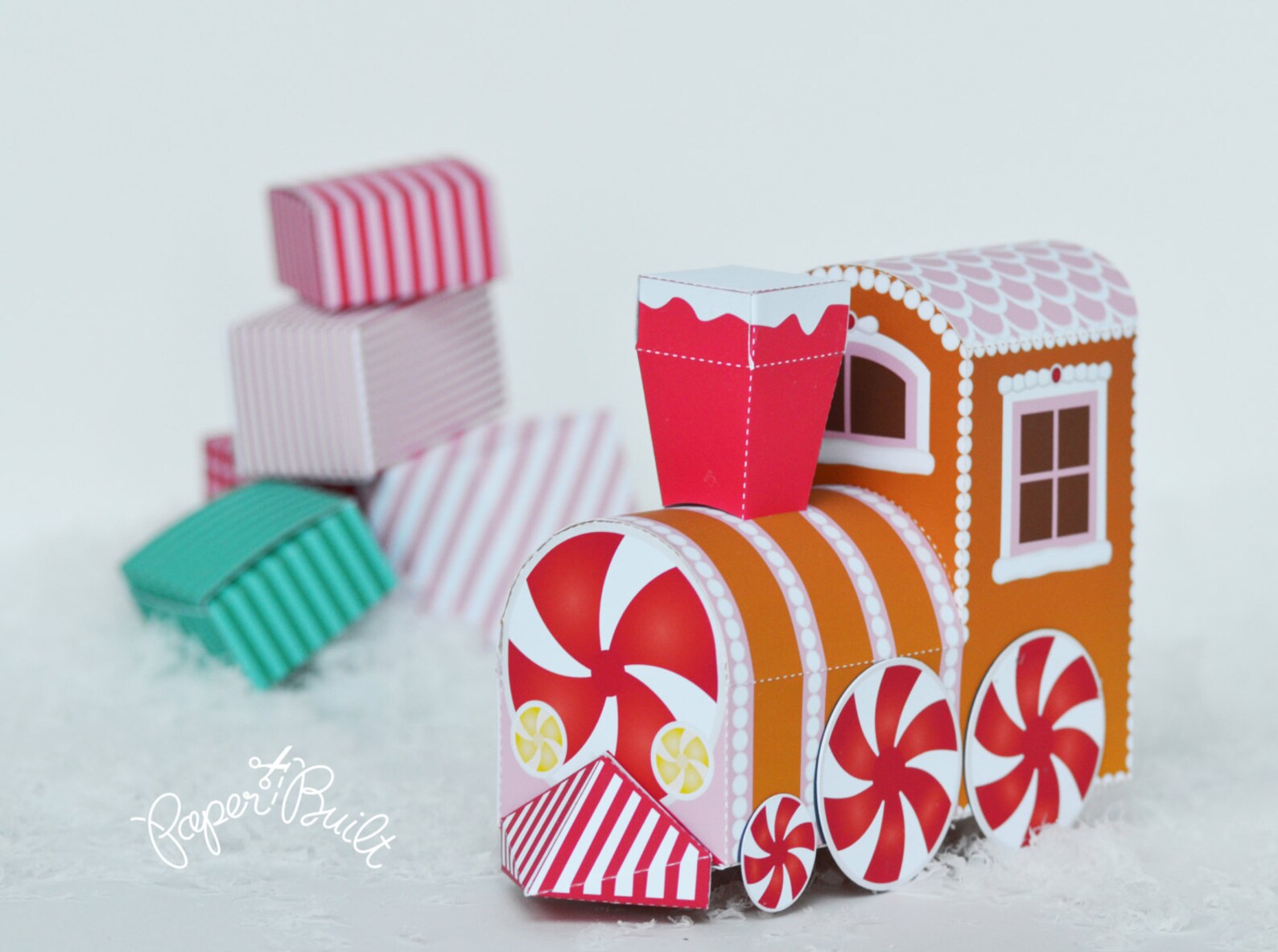 Gingerbread Train Favor Box, Holiday Party Centerpiece (digital ...