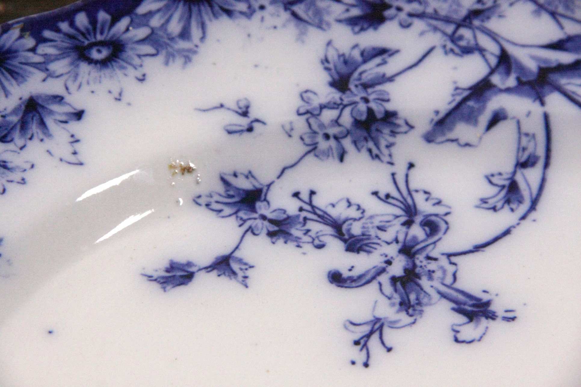 Flow Blue Floral Large Serving Platter, Honeysuckle Vine and Daisies ...