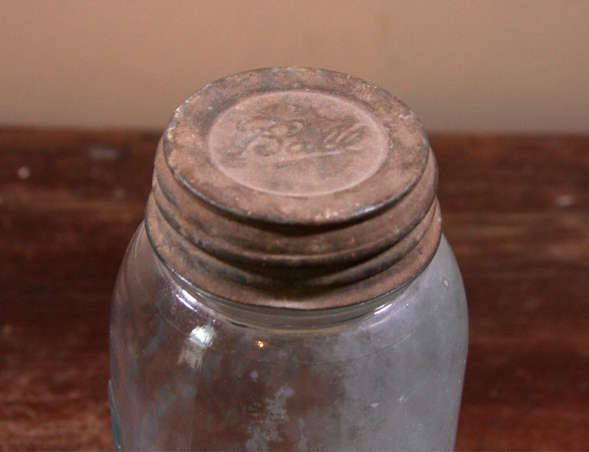 Antique Hand-blown Blue Glass Atlas Strong Shoulder Mason Jar With Zinc ...