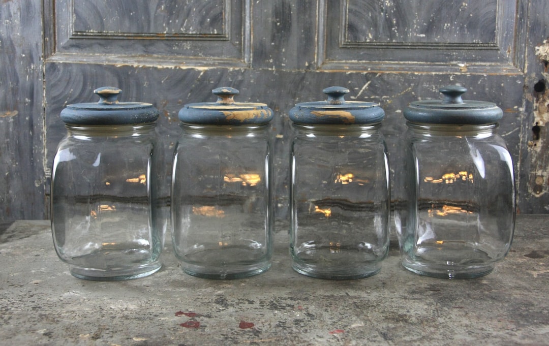 TWO Mid Century Modern Glass Jars / Kitchen Canisters With French ...
