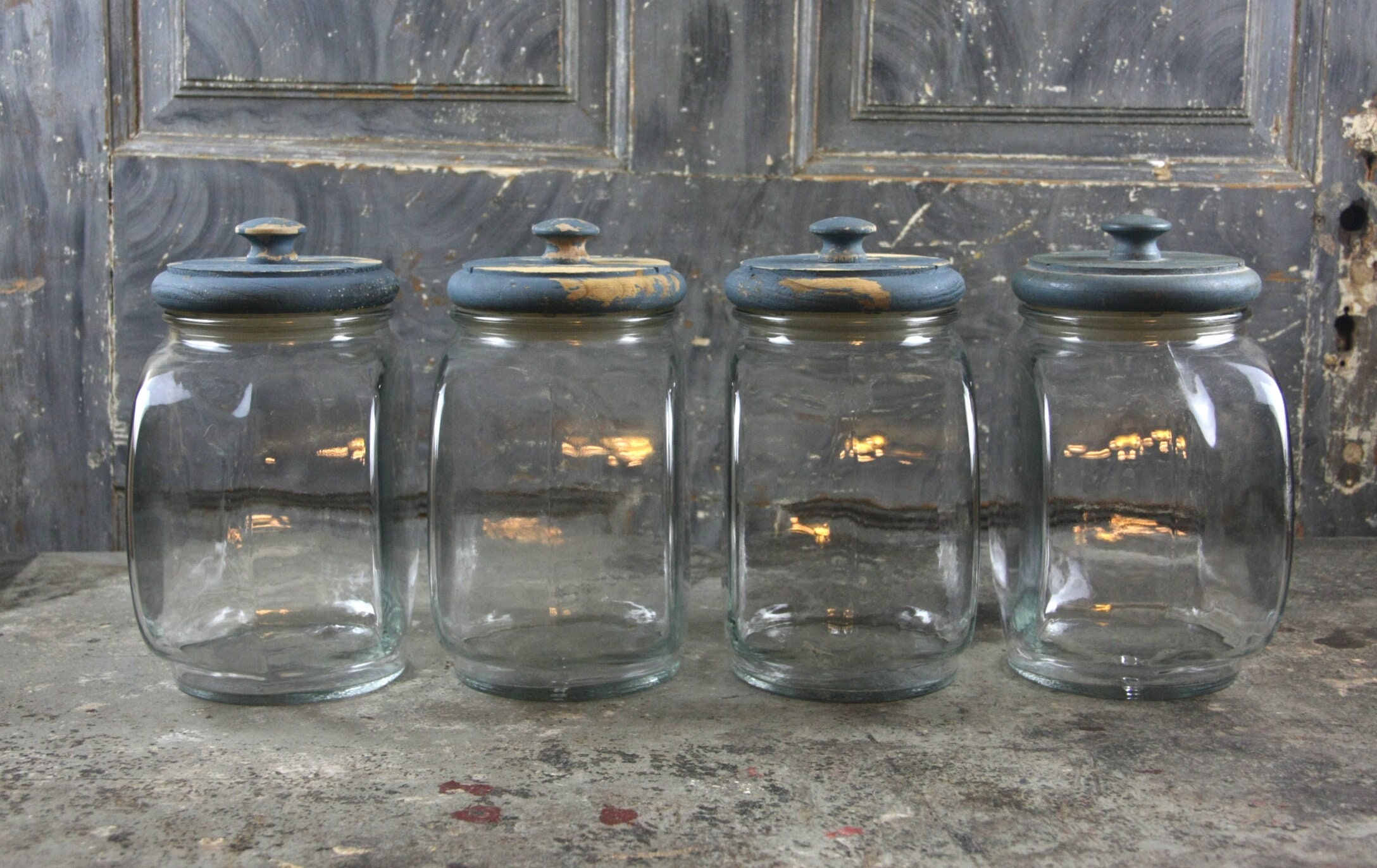 TWO Mid Century Modern Glass Jars / Kitchen Canisters With French ...