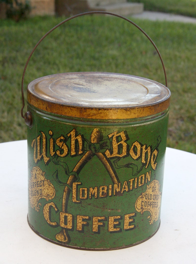 RARE Wishbone Combination Coffee Tin, Pail, Can, 4 Pounds, Large ...