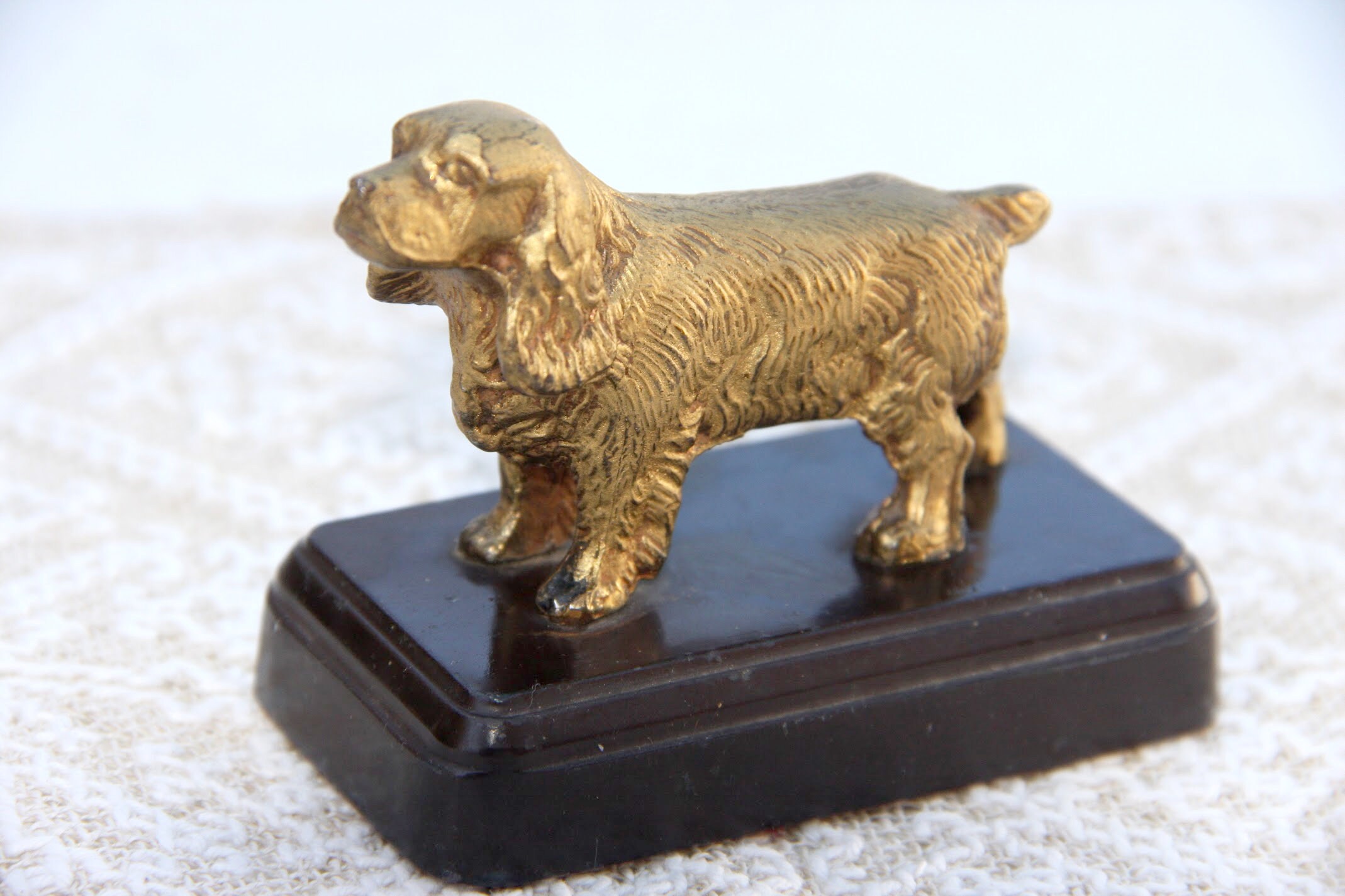Heavy Textured Brass Cocker Spaniel Dog Figurine on Solid Felted Metal ...