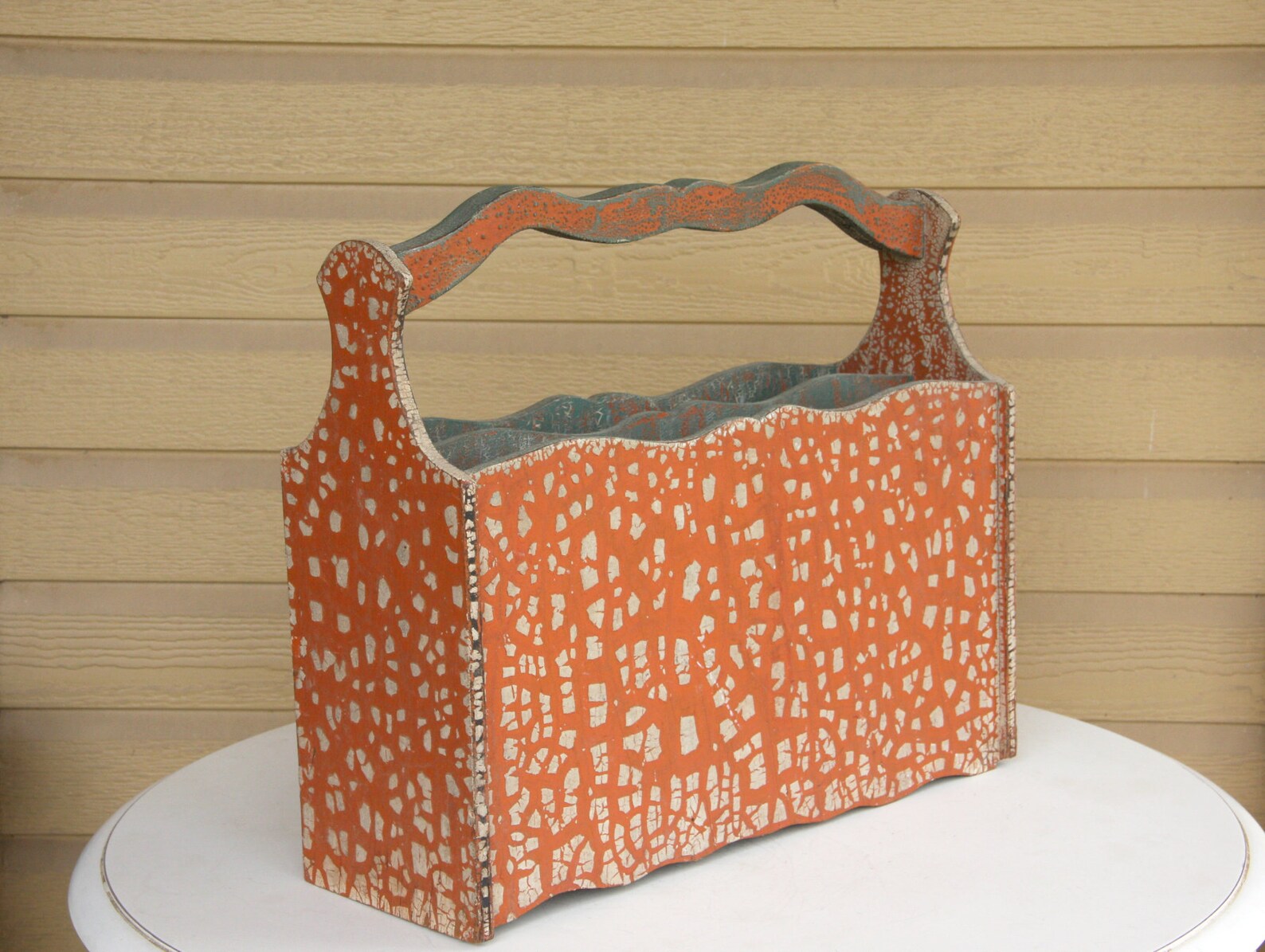 Magazine Rack, Orange Crackle Paint, Two Compartments, Vintage - Etsy