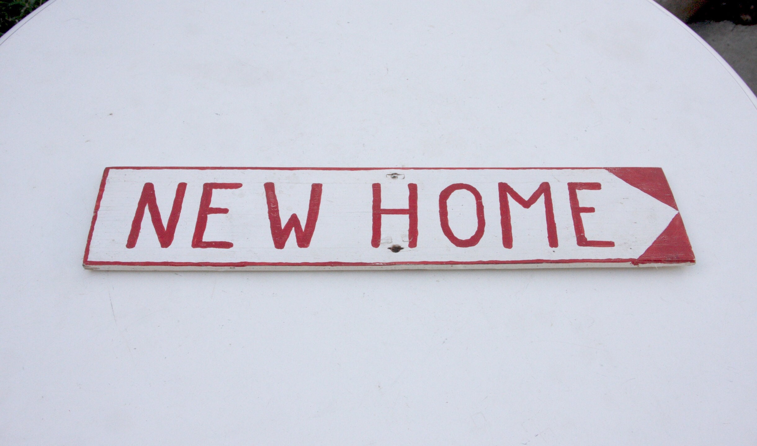 New Home Vintage Directional Wood Sign, Hand Painted in Red and White ...