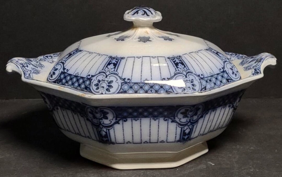 Ford and Sons Halford Burslem England Flow Blue Octagon Vegetable ...