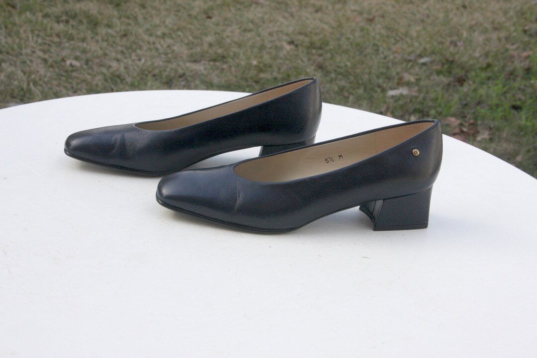 Etienne Aigner Leather Low Heel Pumps, Dark Navy, Size 5 1/2 M, 1 1/2 ...