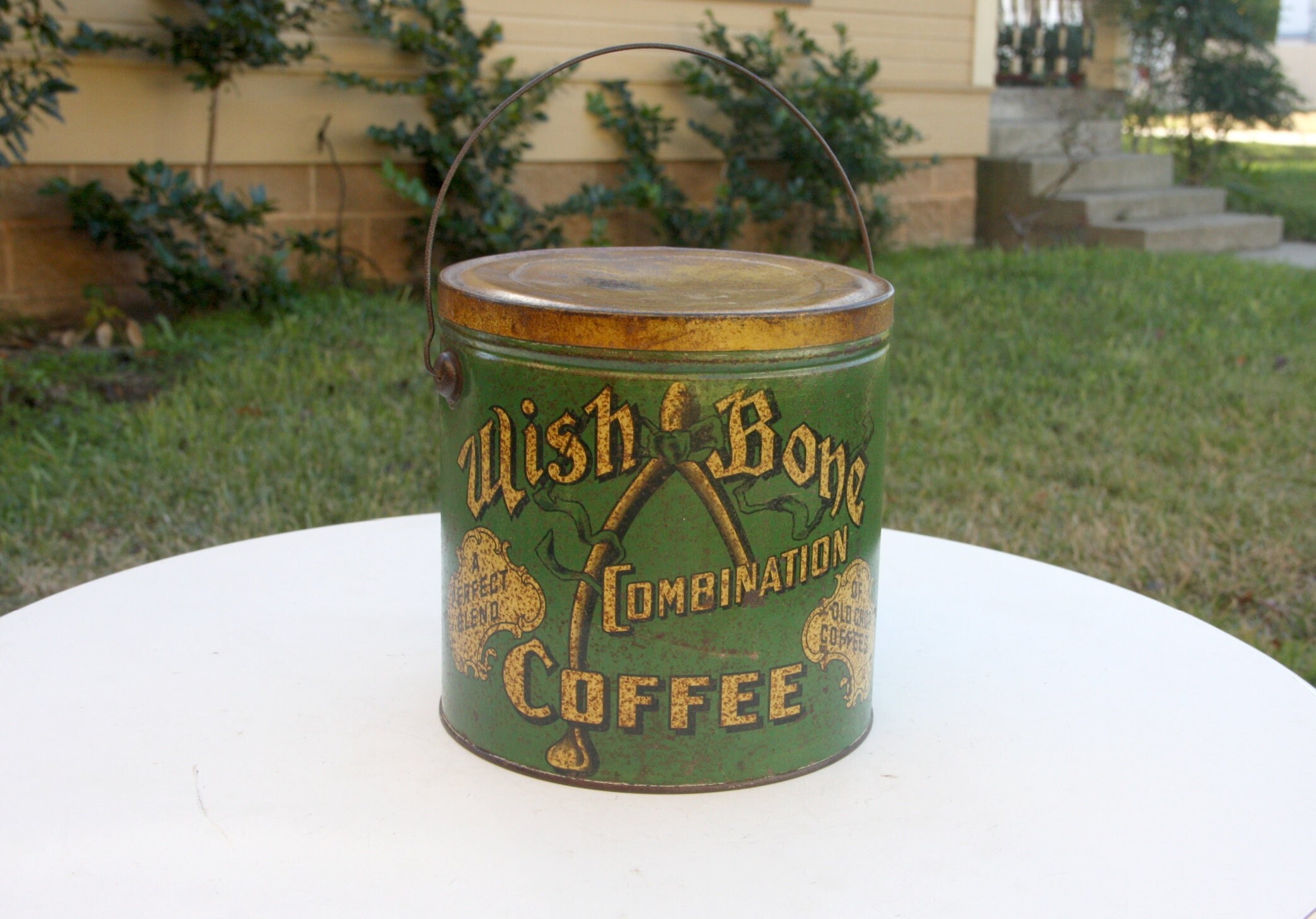 RARE Wishbone Combination Coffee Tin, Pail, Can, 4 Pounds, Large ...
