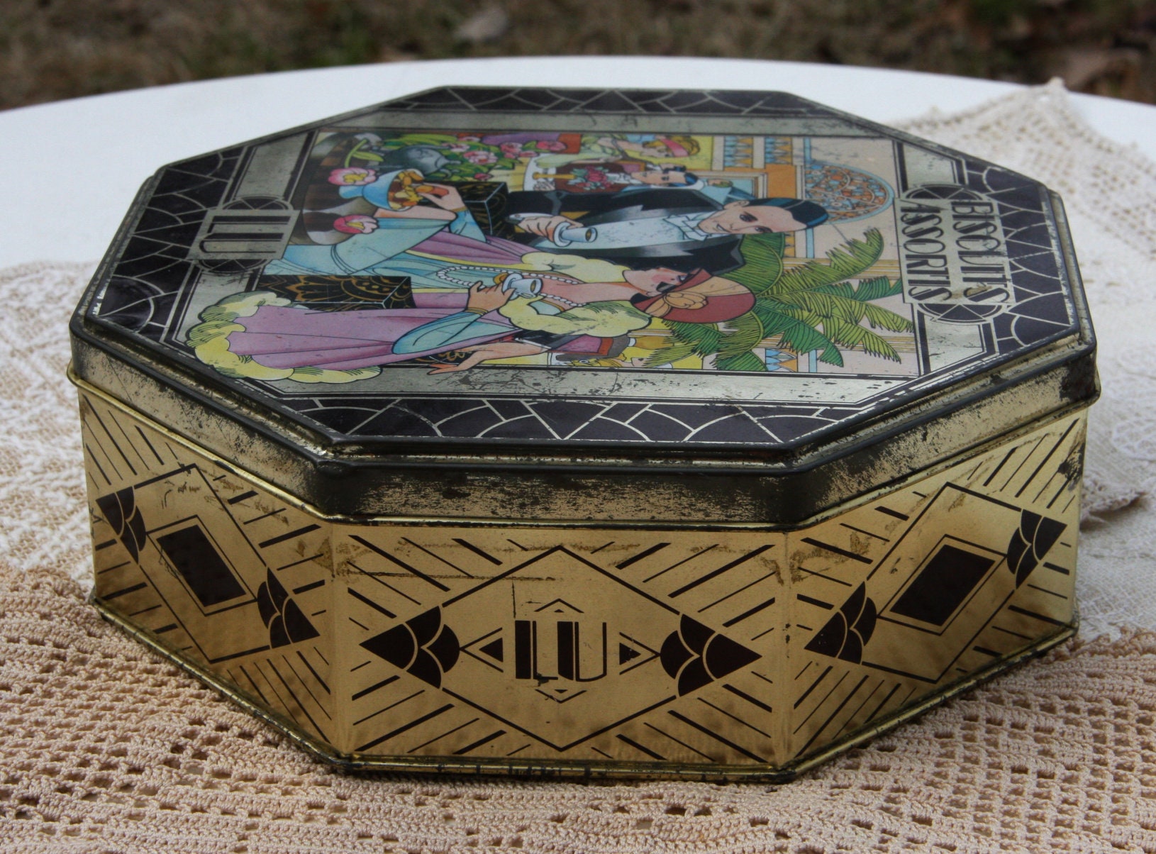 Art Deco Gatsby Era Biscuit Tin, Octagon Shape, Vintage - Etsy