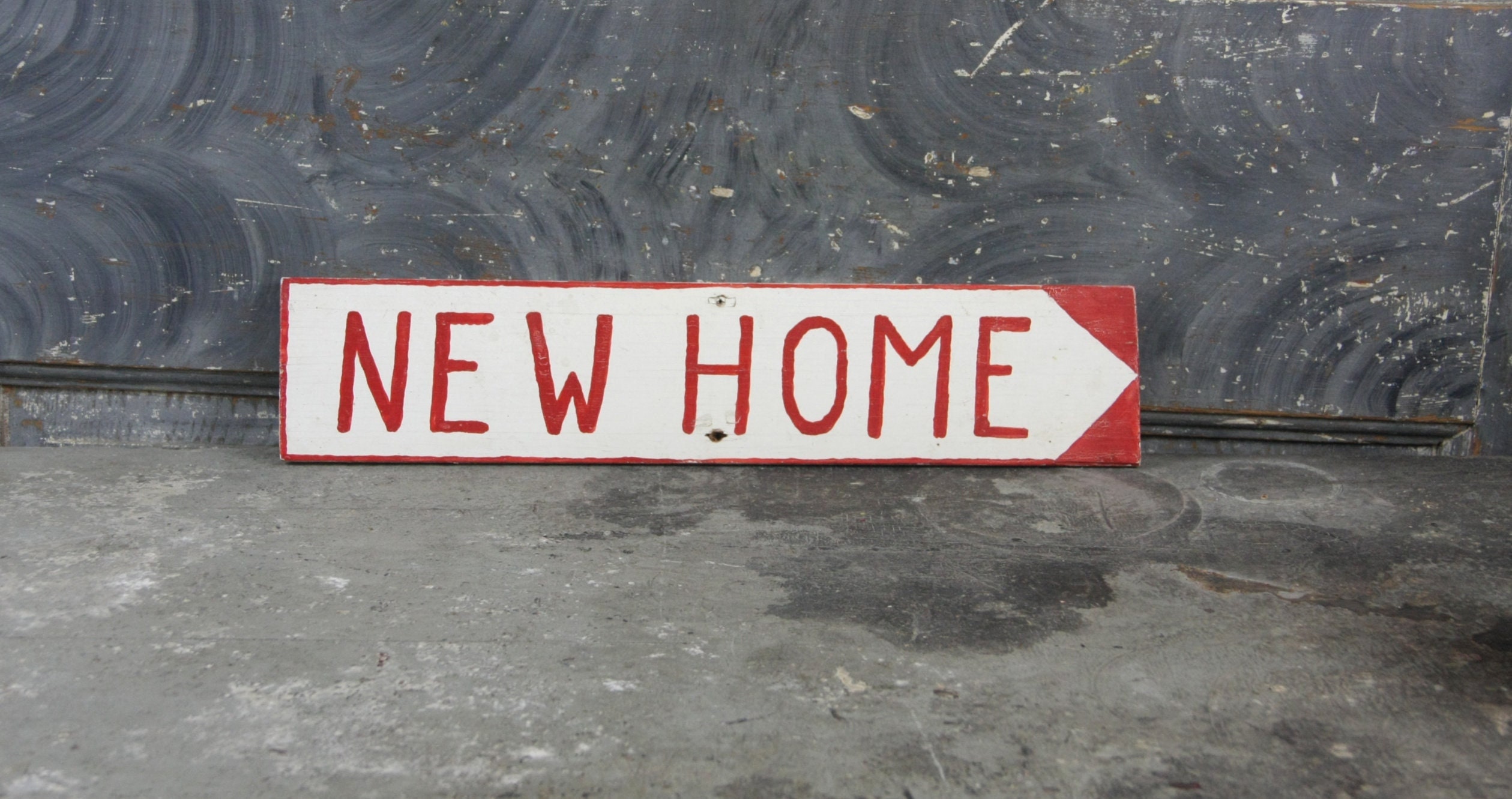 New Home Vintage Directional Wood Sign, Hand Painted in Red and White ...