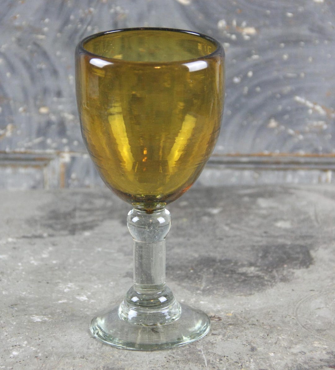 Very Pretty Hand Blown Amber Goblet With Clear Stem, Tea Water Wine ...