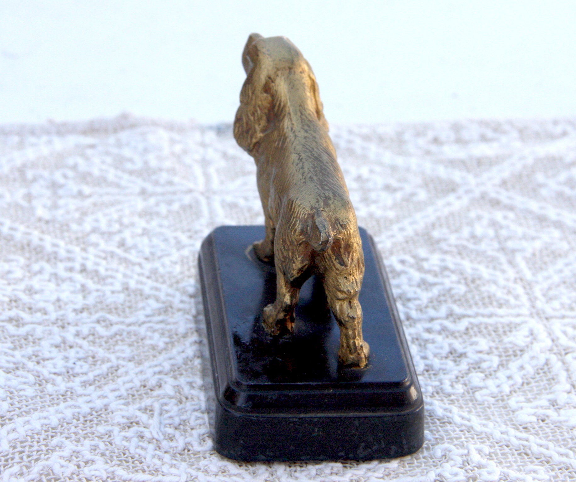 Heavy Textured Brass Cocker Spaniel Dog Figurine on Solid Felted Metal ...