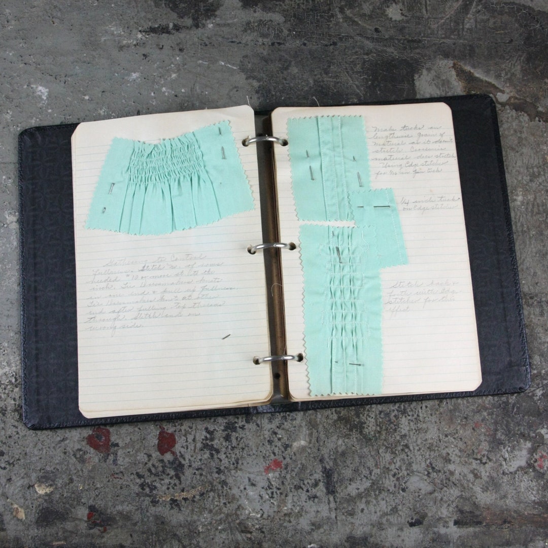 Sewing Textile Scrap Book in Vintage Leather Spiral Notebook, Learn to ...