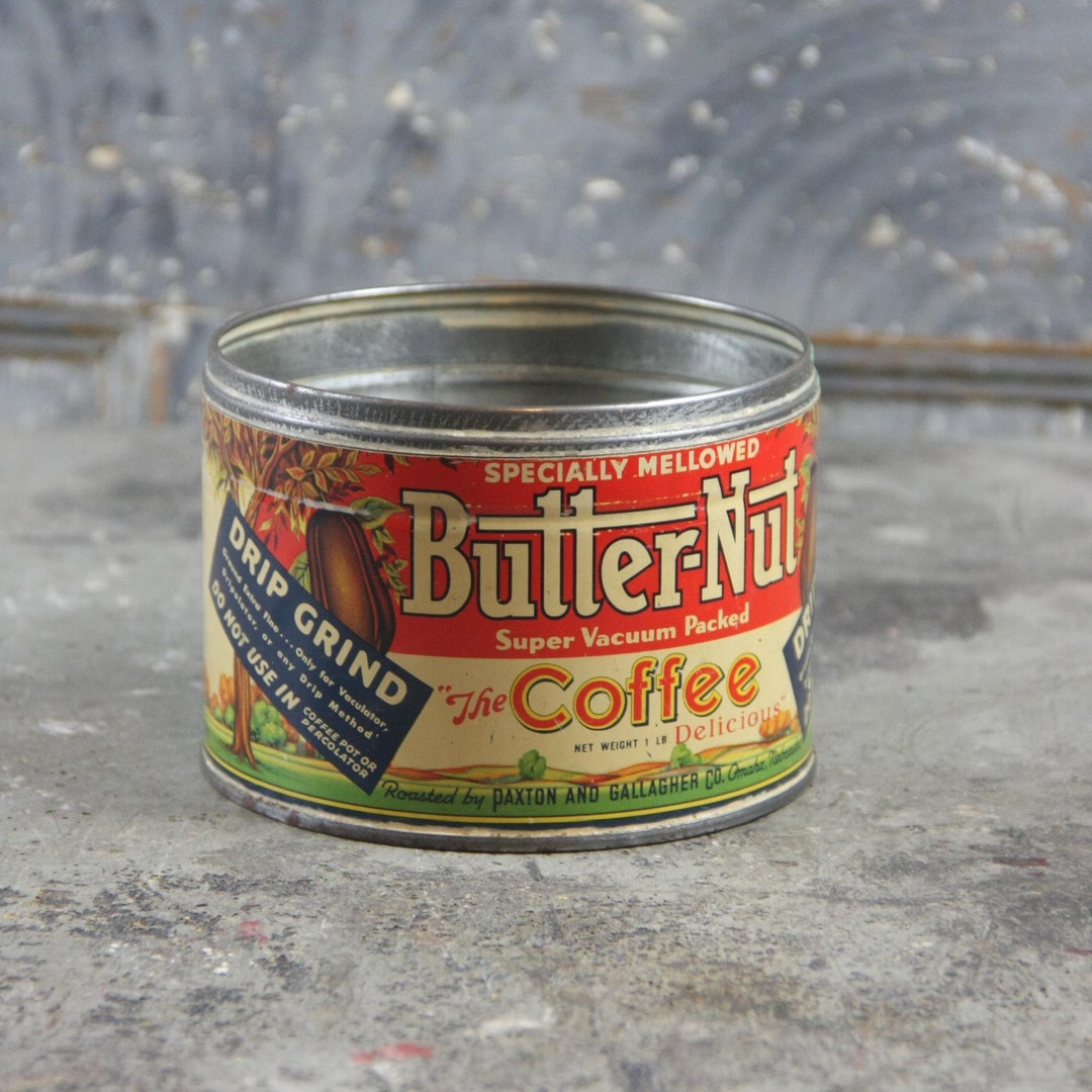 Butter-nut Coffee Tin Can, Gorgeous Bright Colors Graphics, No Lid ...