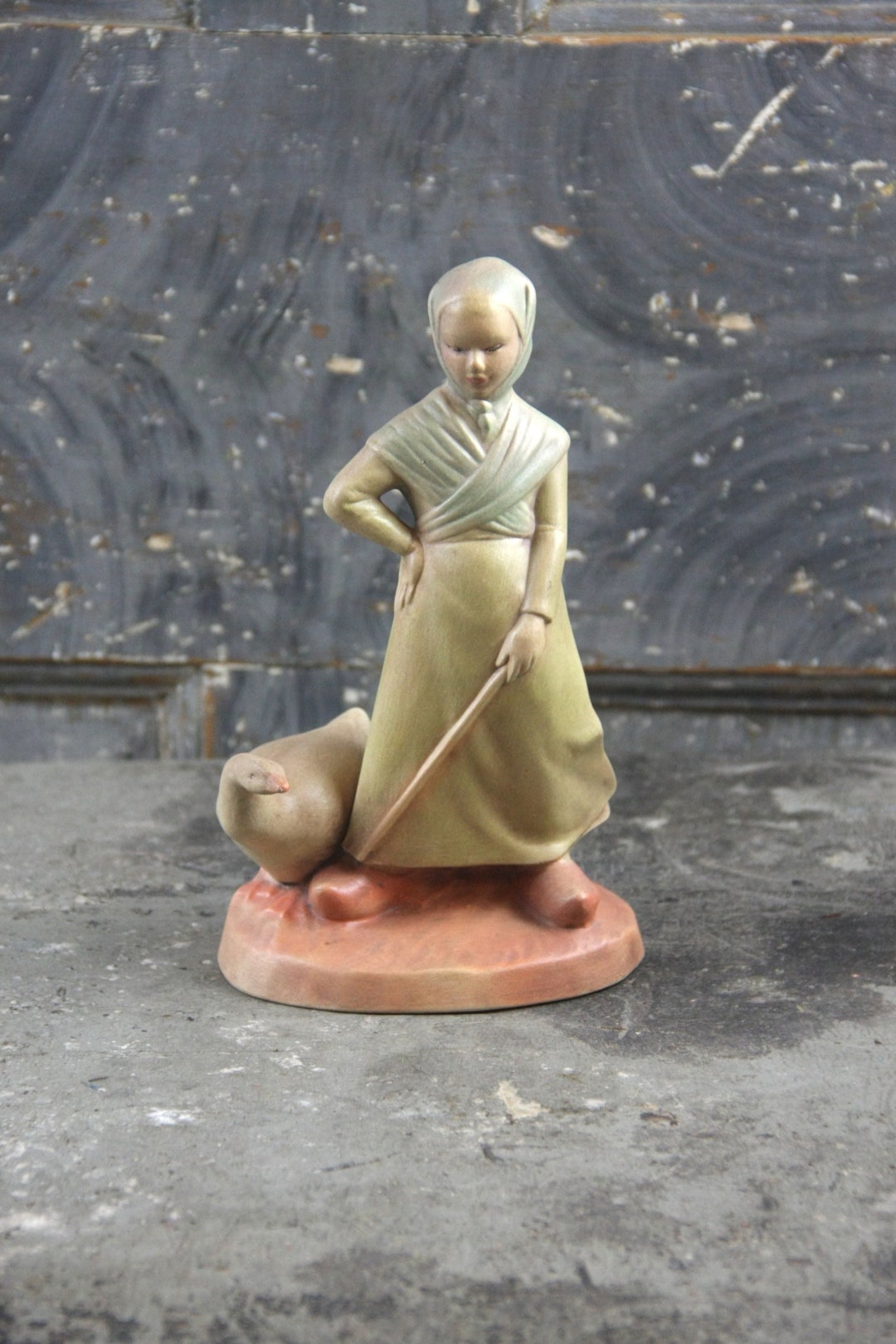 Painted Sculpture / Figurine of a Dutch Woman With a Goose or Duck ...
