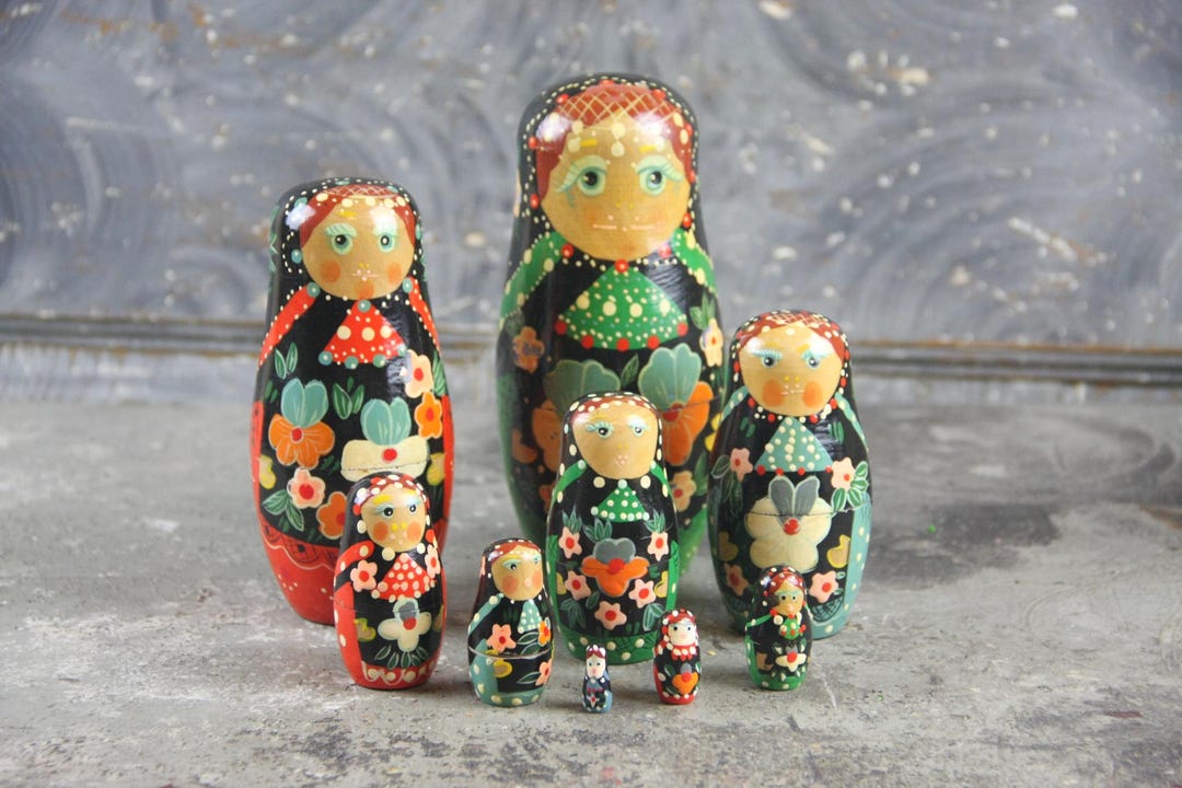 Fabulous Russian Nesting Dolls With Floral Design, Set of 9 ...