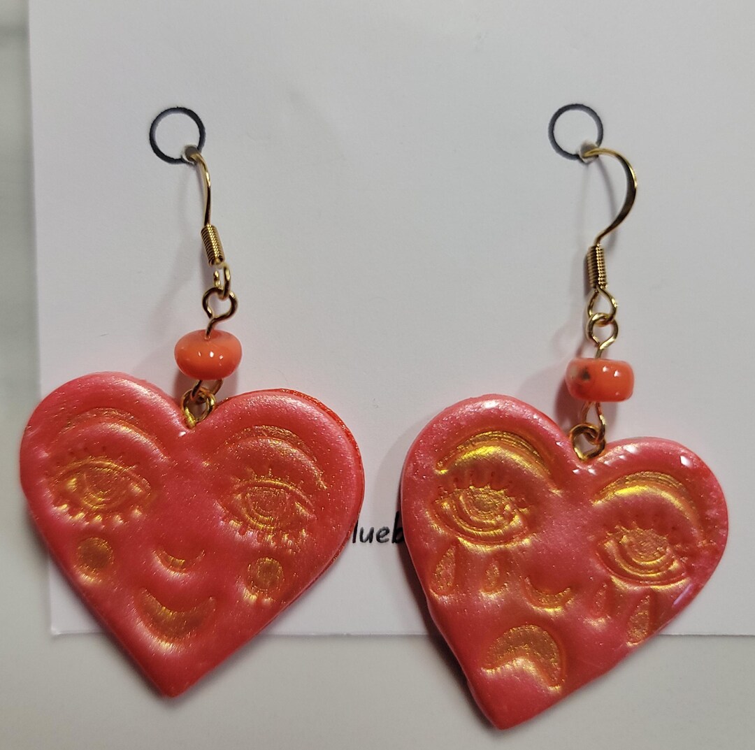 Comedy and Tragedy Theater Mask Clay Earrings, Clay Pink and Gold - Etsy