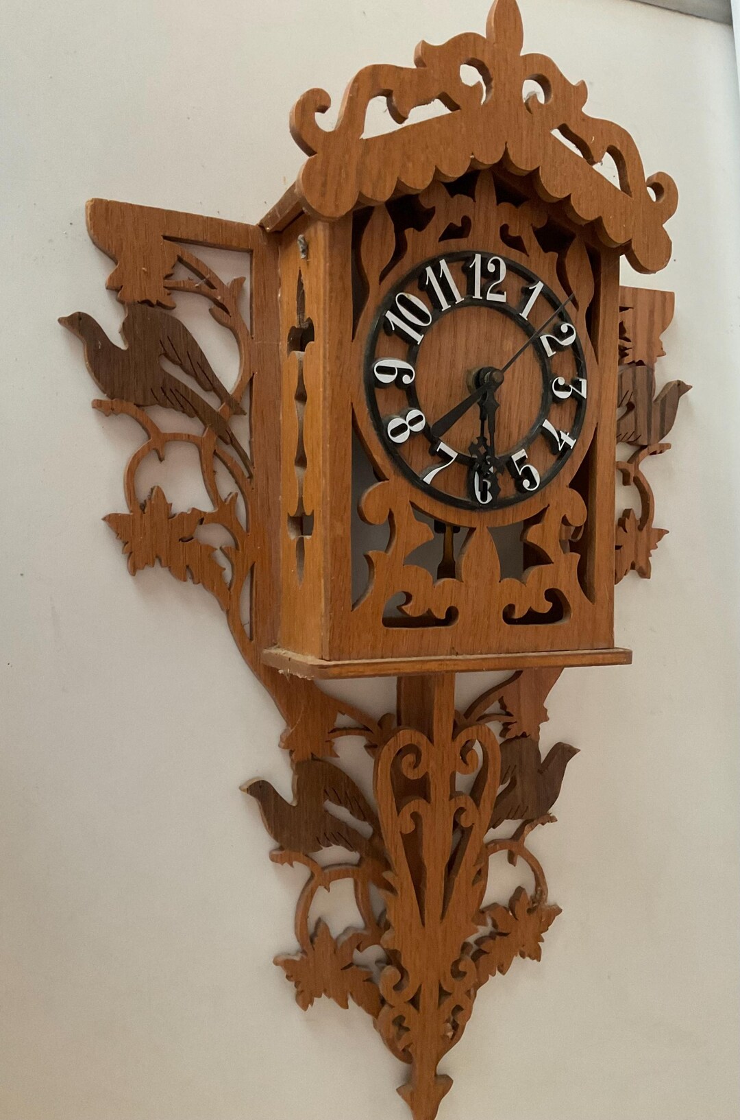 Vintage Fretwork Scrollwork Oak Wood Wall Clock Handmade Battery ...