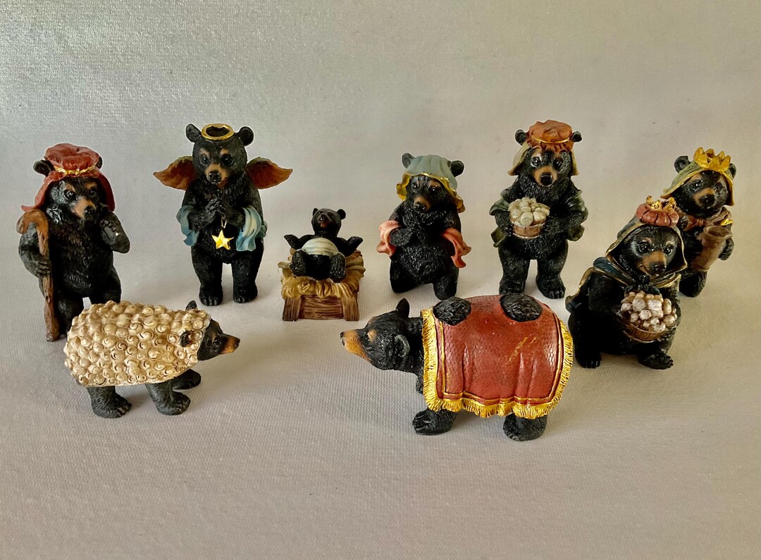 Kurt Adler 9 Pc Black BEAR NATIVITY Set Resin 3 1/2 Inch Scale ...