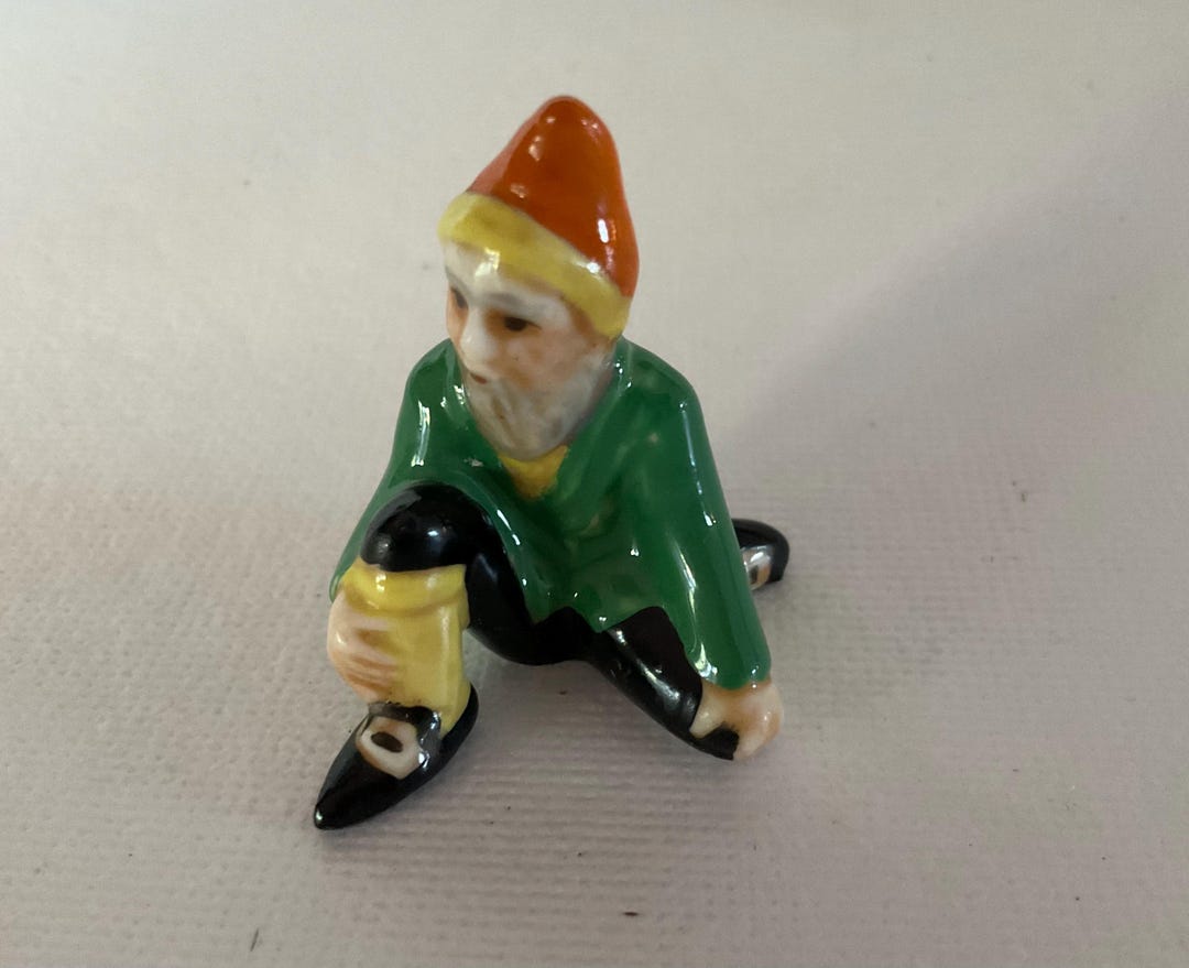 MZ Irish Dresden GNOME Leprechaun Seated Pixie Miniature Porcelain ...