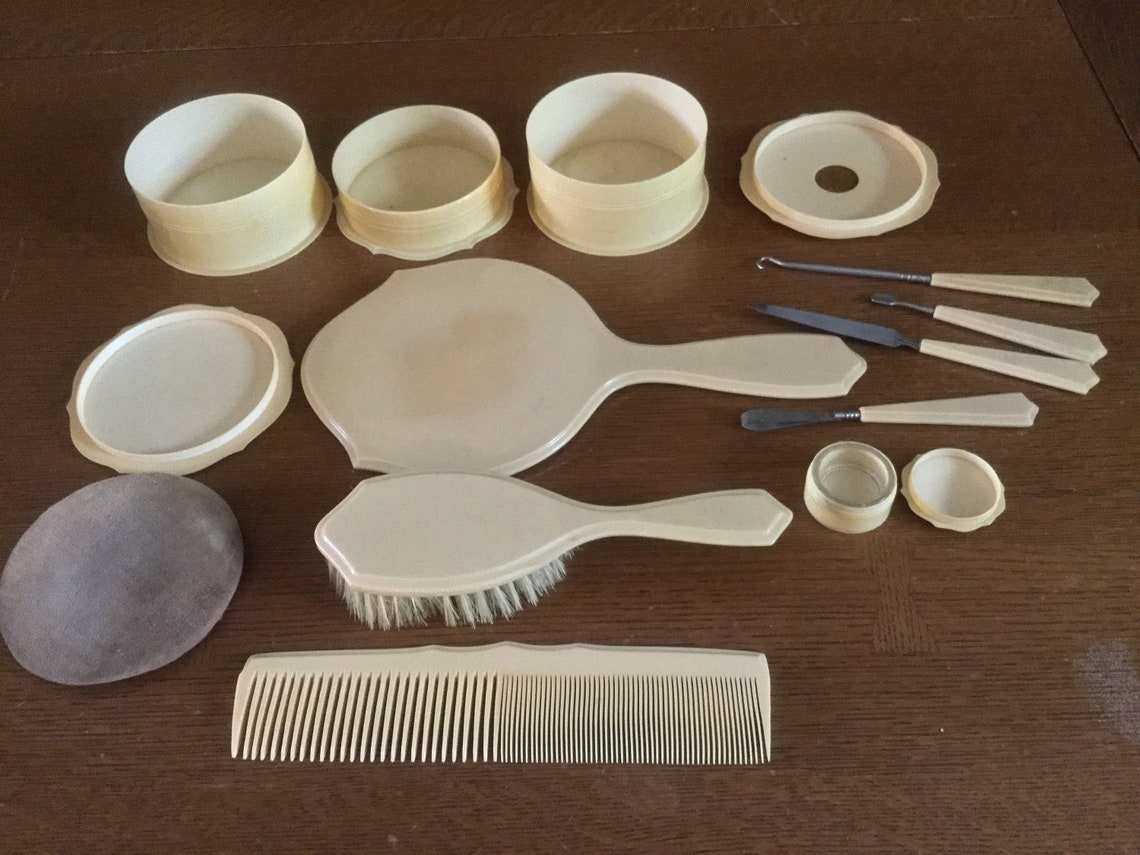 11 pc Antique Celluloid French Ivory Vanity Dresser Set Hand | Etsy