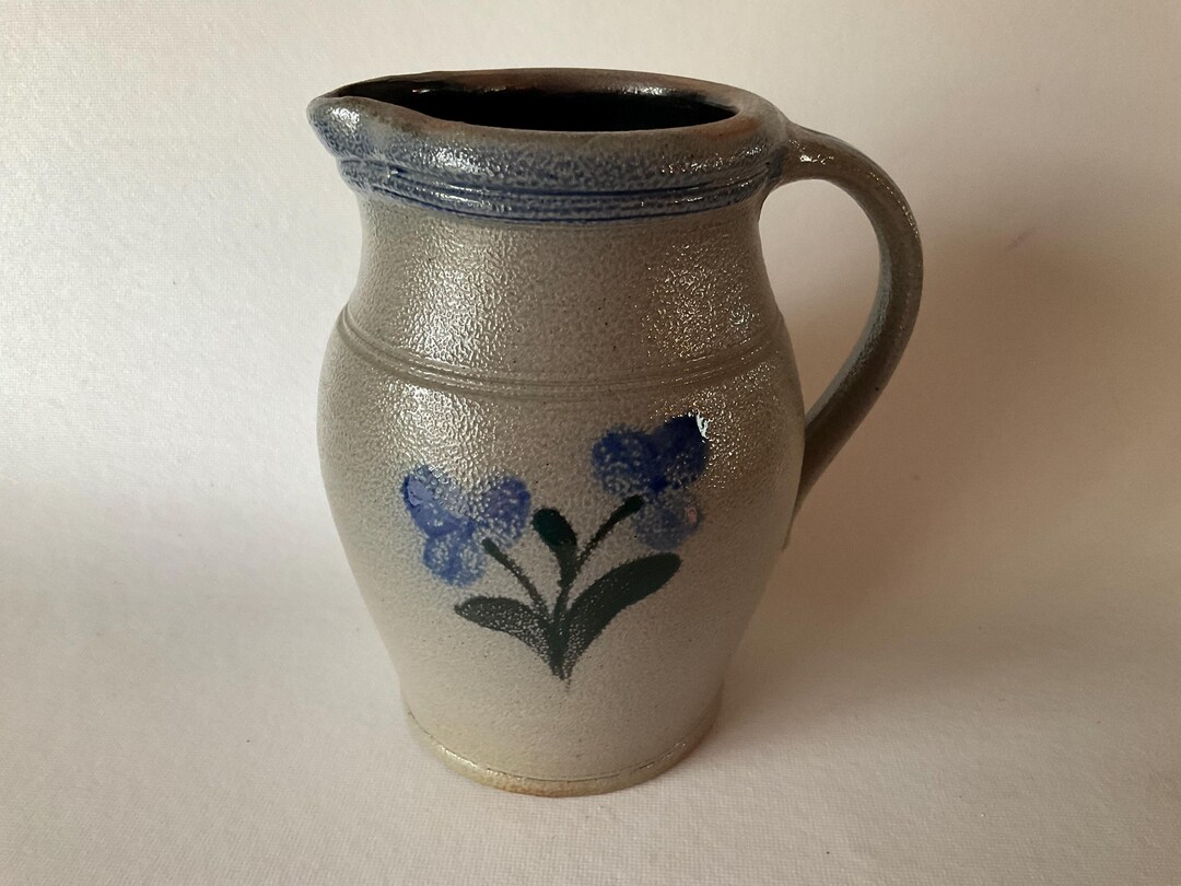 2000 ROWE Pottery Works Green Blue GLENFLOWER Handmade Pitcher Jug 7 ...