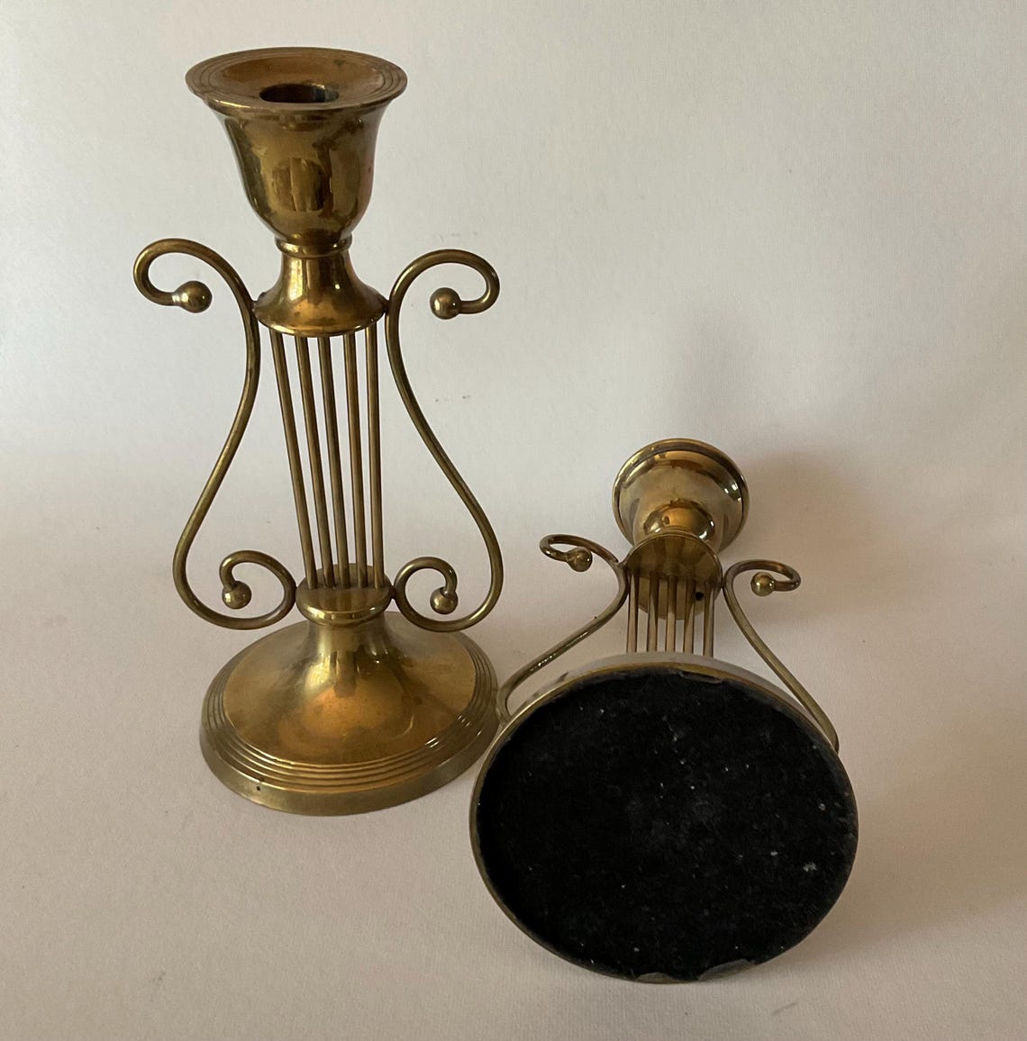 Vintage Pair Solid BRASS LYRE Harp Candlesticks 9 5/8" Andrea - Etsy