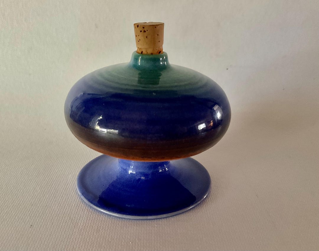 French Blue Art Pottery 2 Pc Perfume Essential Oil Vessel Bottle W ...