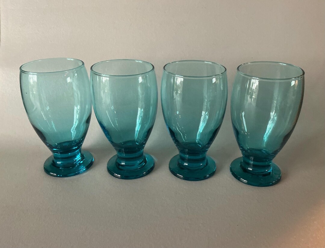 4 Cristar Lexington Footed Tumbler Glasses Aqua Turquoise 12 Oz - Etsy