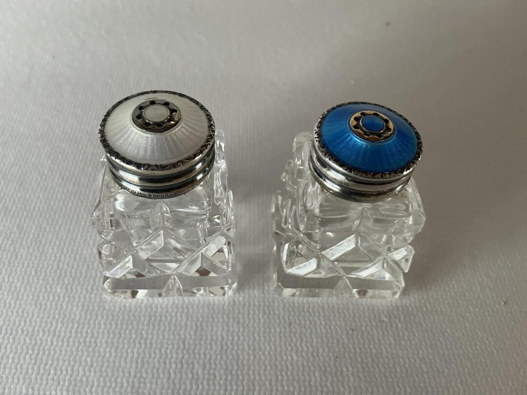 Vtg GEORG JENSEN Norway Sterling Guilloche Enamel Salt & Pepper W/ Box ...