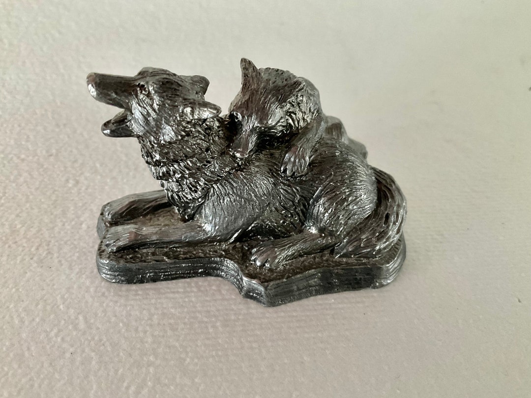 Michael Ricker C1996 Pewter 2 Wolves Wolf Figurine LE #8210 Friendship ...