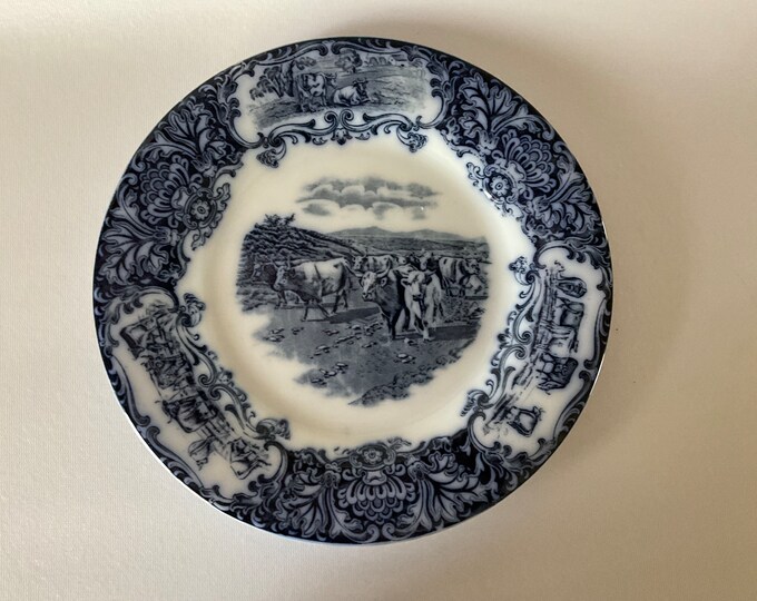 WEDGWOOD Flow Blue CATTLE Cows Dinner Plate 10 1/4" Antique Art Nouveau ...