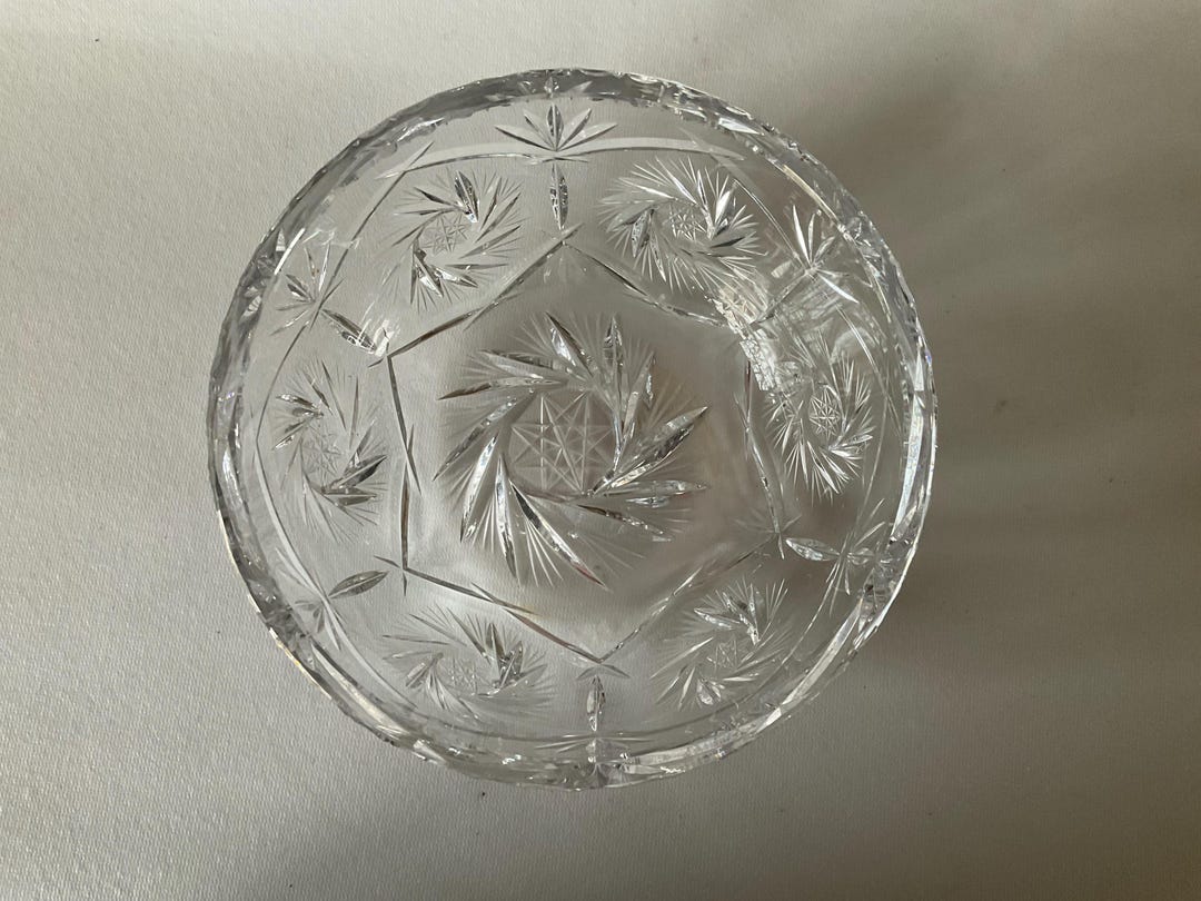 Vintage CUT Crystal Glass Centerpiece BOWL Pinwheel Design 7 1/4" X 3 1 ...