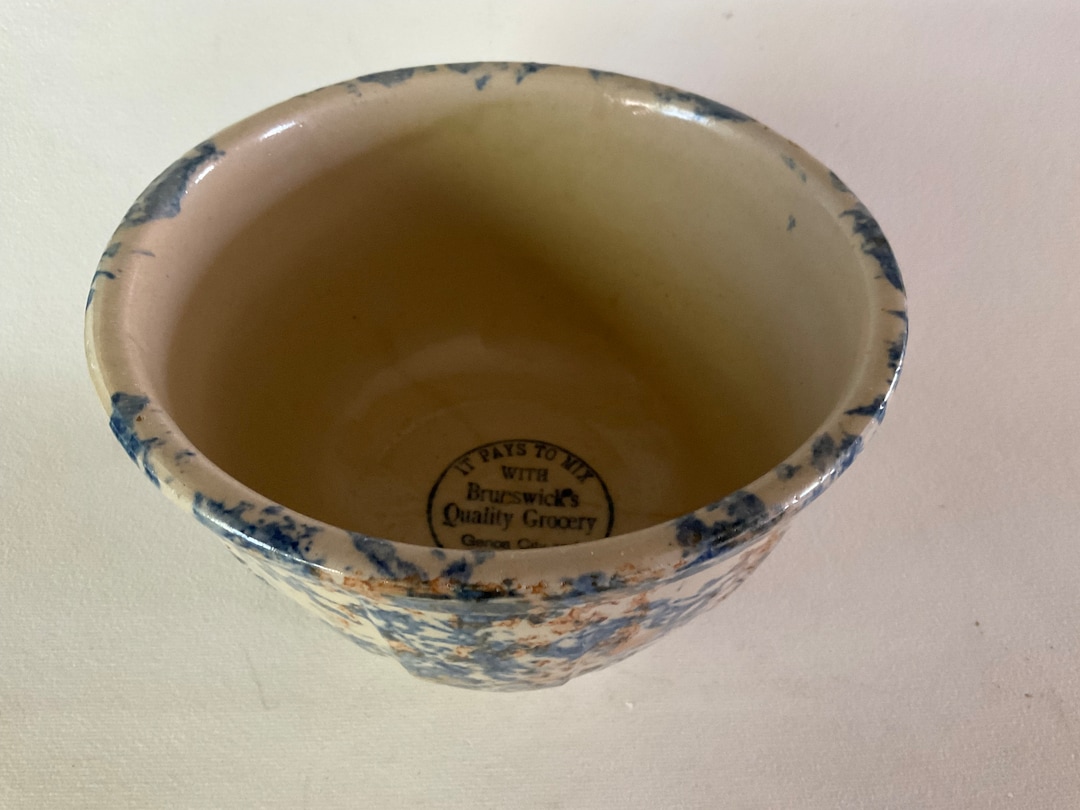 Antique RED WING Spongeware Panel Advertising Bowl 7 1/2x4 1/2 Genoa ...