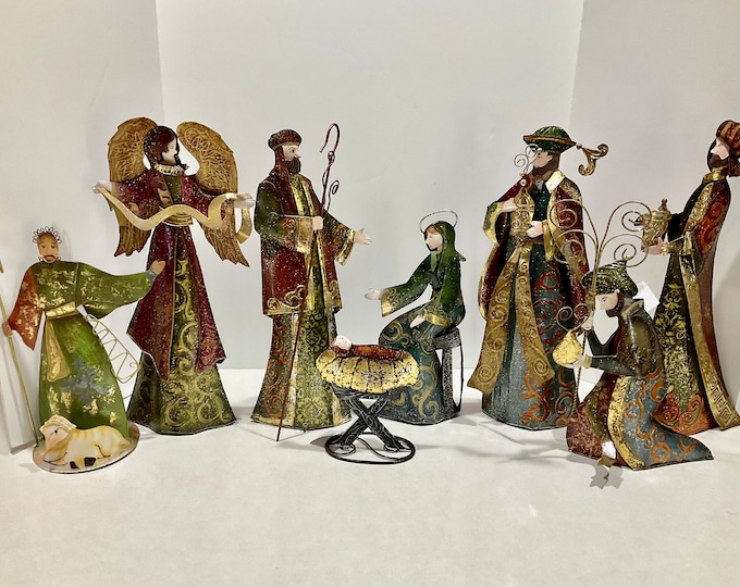 Htf Enesco 14 Vintage 8 Pc Tin Metal Nativity Set Christmas Philipines ...