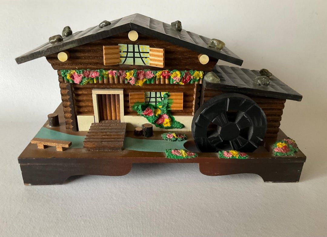 Swiss Wood Chalet Music Box W/ Waterwheel Works Japan - Etsy