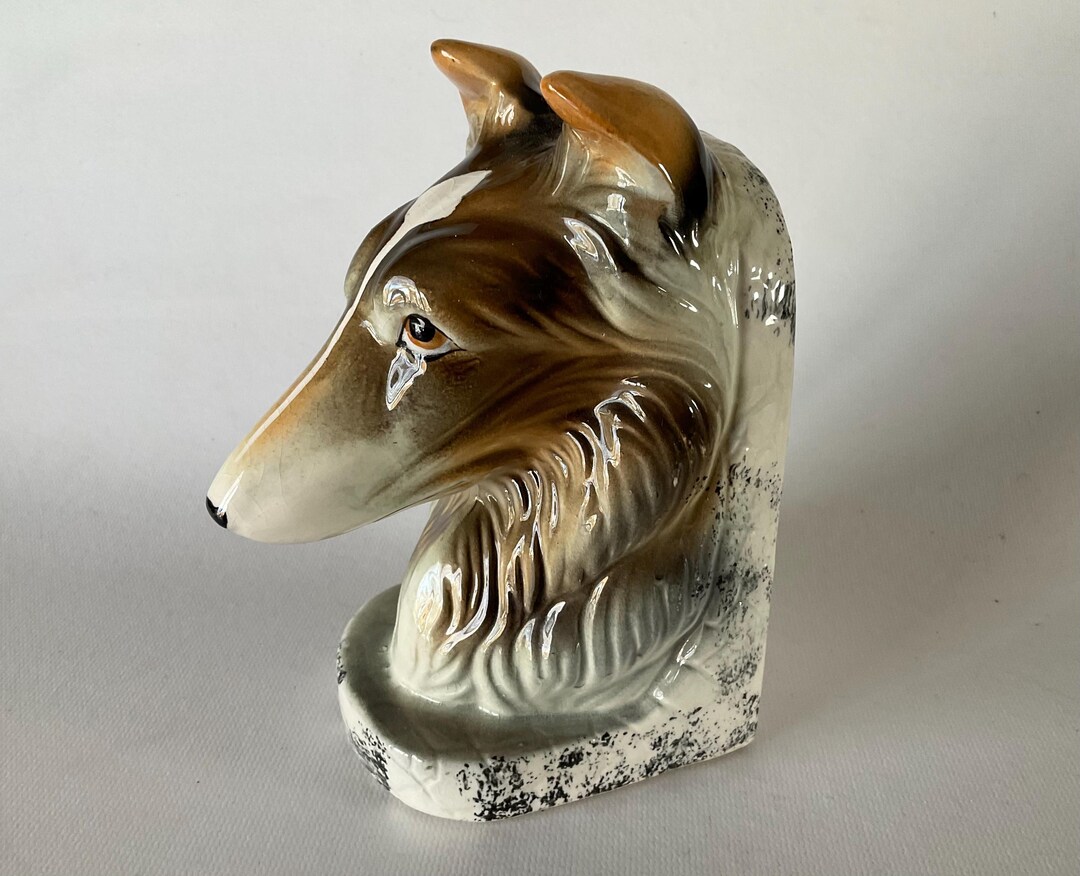 Pottery COLLIE SHELTIE Bust Dog Bookend Statue Vintage Japan - Etsy
